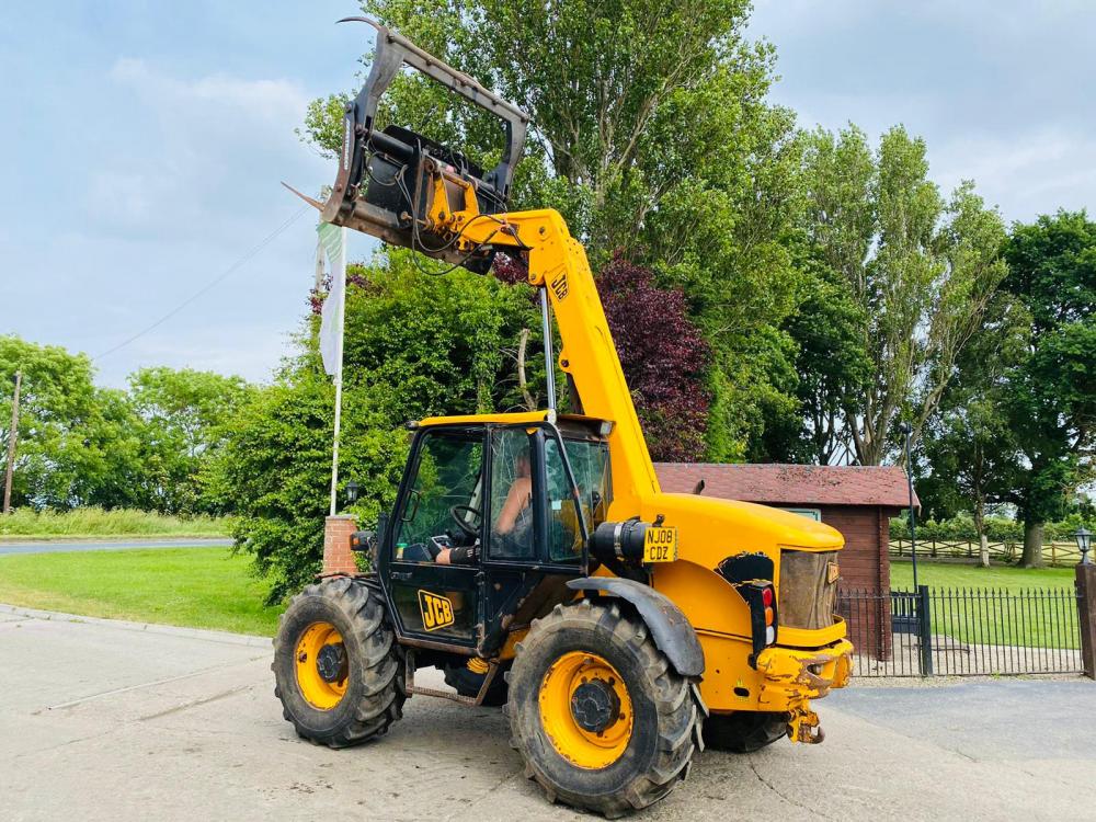 JCB 526-56 TURBO TELEHANDLER YEAR 2008 C/W STRIMECH MUCK GRAB & PICK UP ...