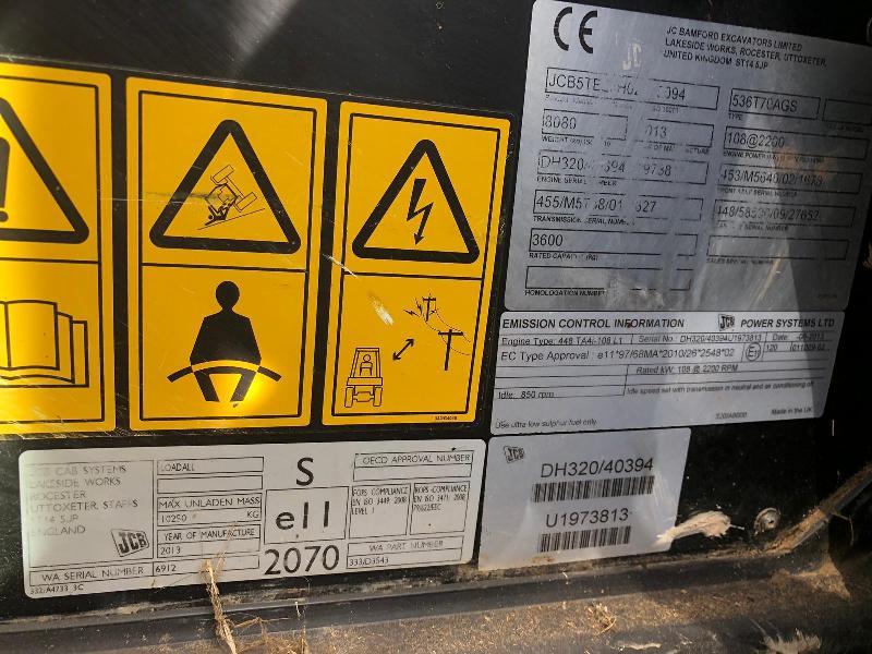 JCB 536-70 TELEHANDLER * YEAR 2013 63 PLATE