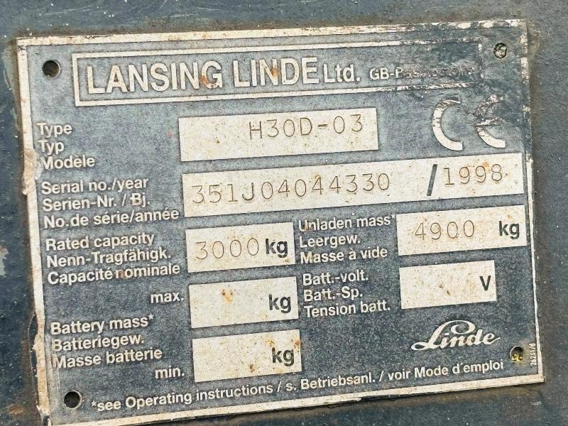LINDE H30D DIESEL FORKLIFT C/W SIDE SHIFT & PERKINS ENGINE *VIDEO*