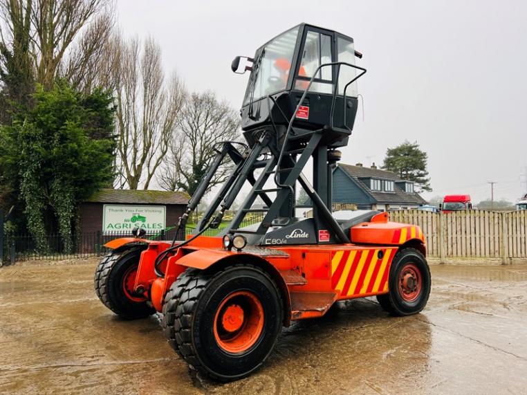 LINDE E80/4 CONTAINER HANDLER FORKLIFT C/W SPREADER BEAM *VIDEO*