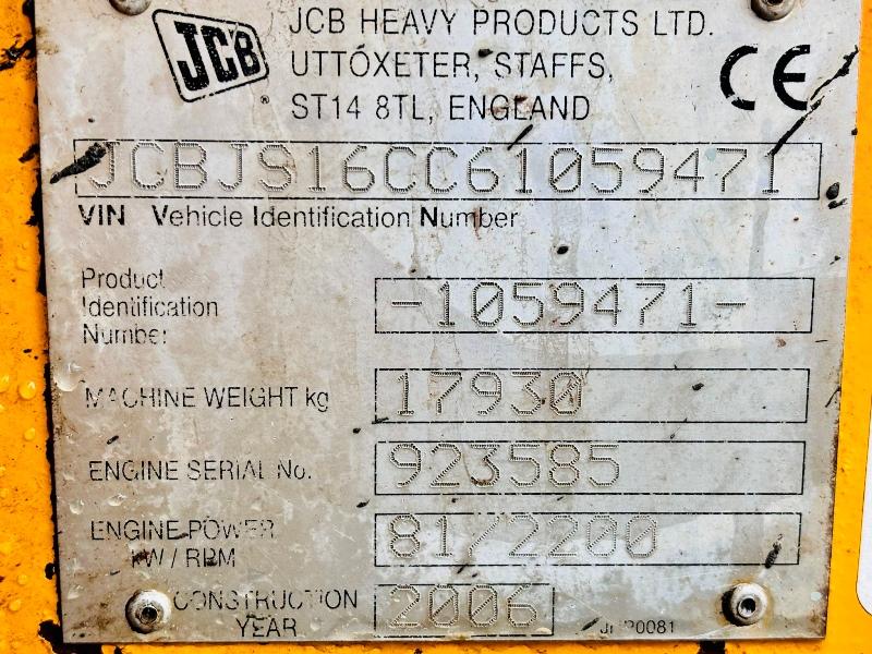 JCB JS160 TRACKED EXCAVATOR * YEAR 2006, PIPPED FOR SELECTOR GRAB* VIDEO