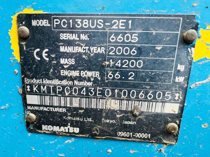 KOMATSU PC138US-2 EXCAVATOR *ZERO SWING* C/W RUBBER BLOCK PAD TRACKS ...